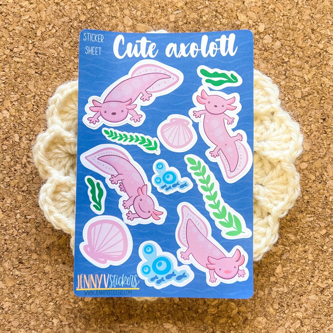 Cute Axolotl Sticker Sheet, Sticker Sheet, Axolotl Sticker Sheet ...