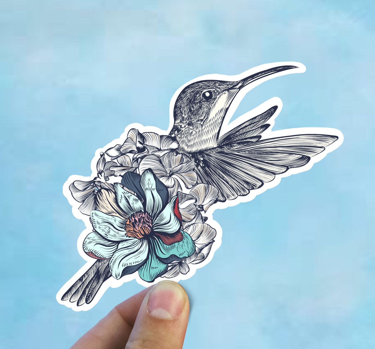 Hummingbird hydrangea vinyl sticker hummingbird flower | Etsy