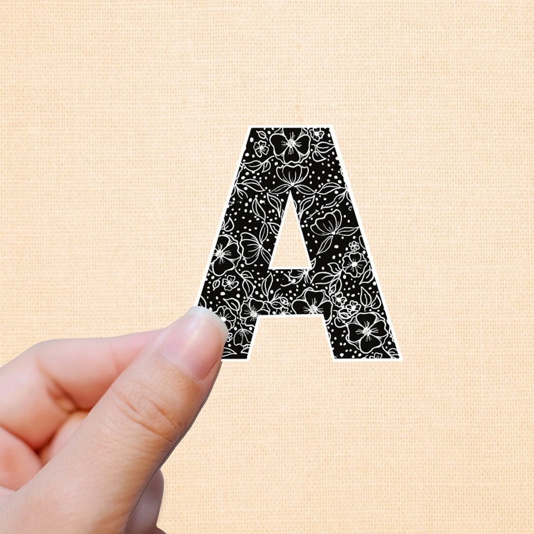 A Floral Black Letter Vinyl Sticker, Car Vinyl Decal, Monogram Planner ...