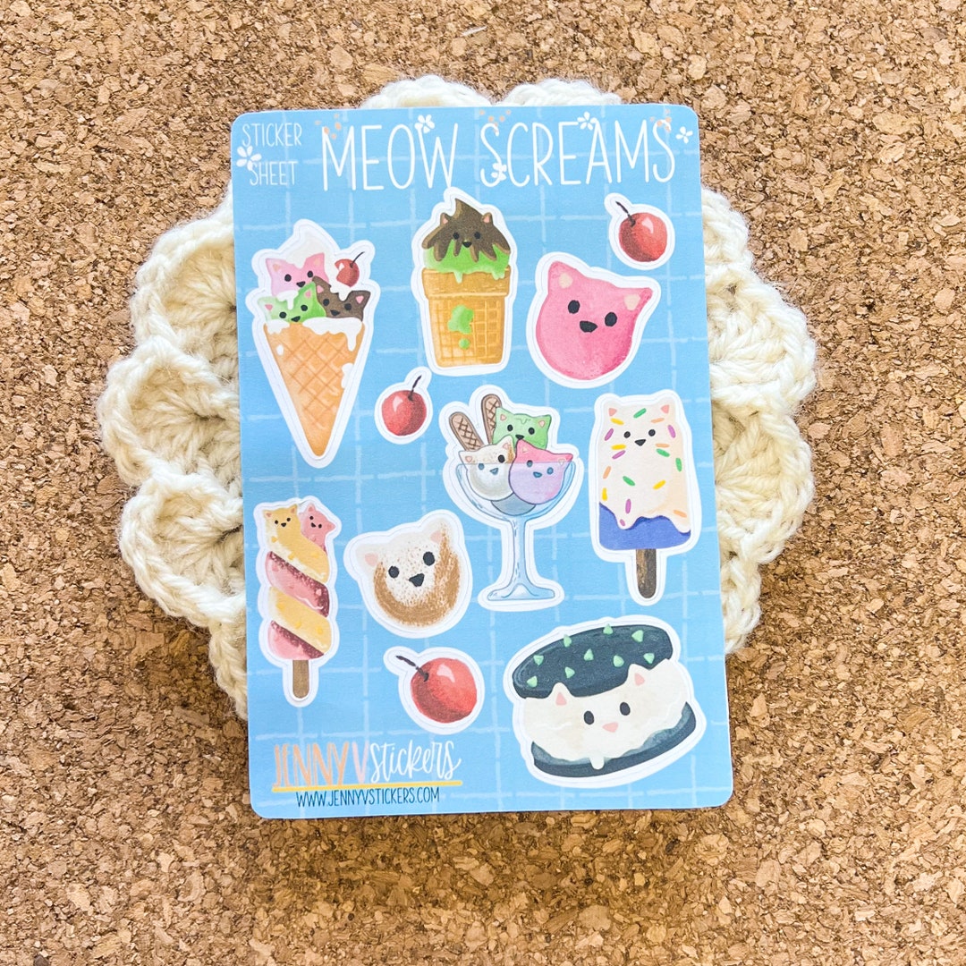 Meow Scream Sticker Sheet Sticker Sheet Ice Cream Sticker - Etsy