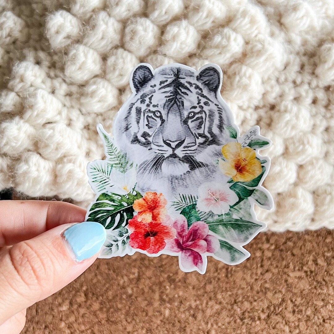Floral Tiger Sticker, Tiger Sticker, Vinyl Sticker, Cute Stickers, Best ...