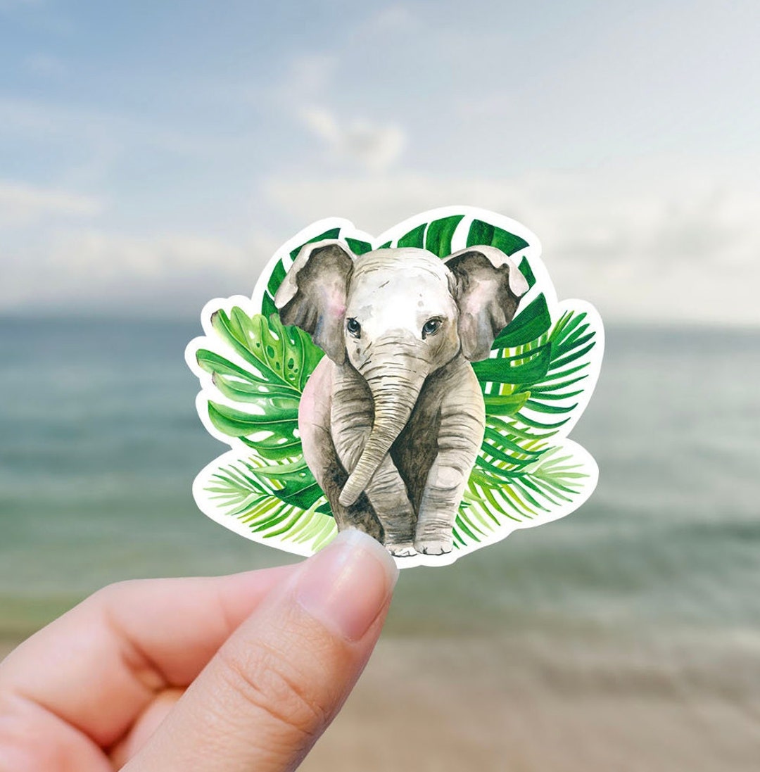 Tropical Tiny Elephant Vinyl Sticker, Elephants, Water Bottle Stickers ...