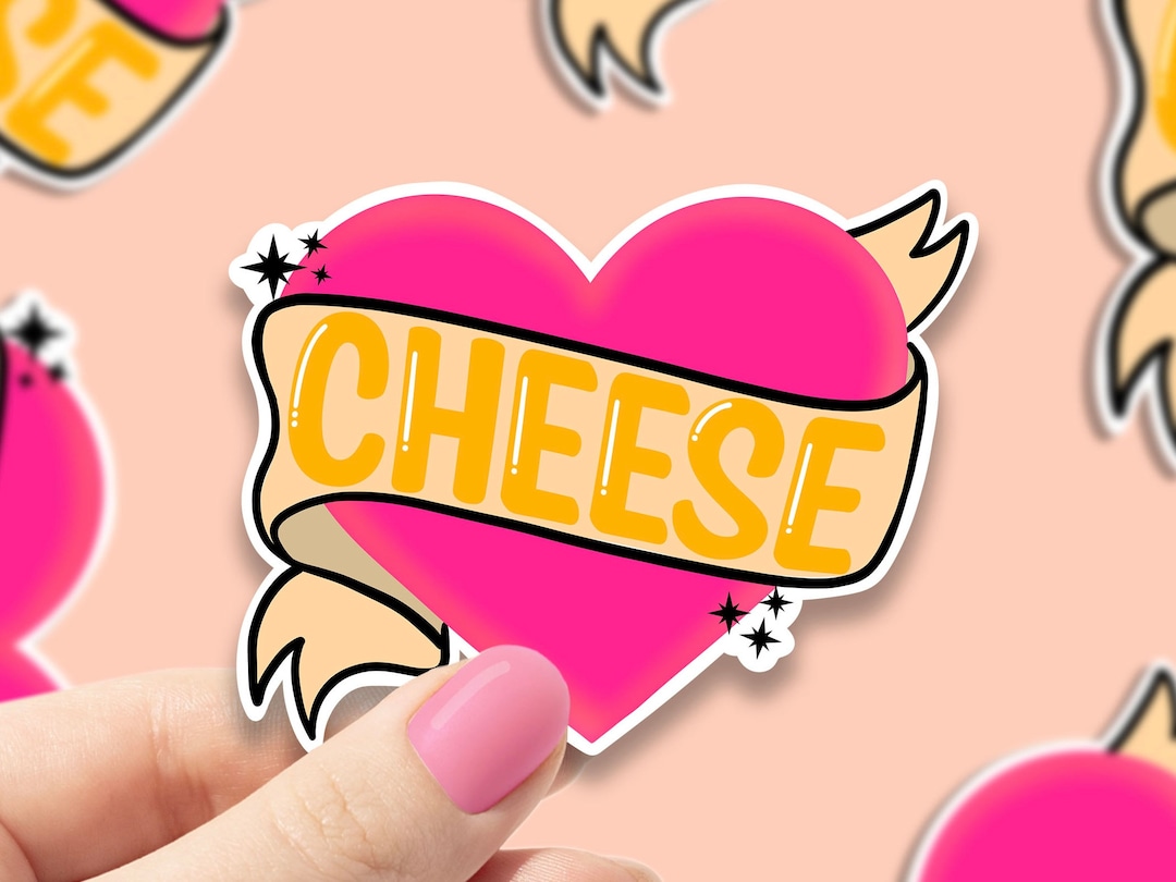 Heart Cheese Sticker, Sticker for Water Bottle, Heart Stickers, Small ...