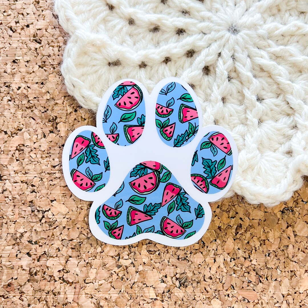 Watermelon Paw Print Vinyl Sticker, Dog Stickers, Water Bottle Stickers ...