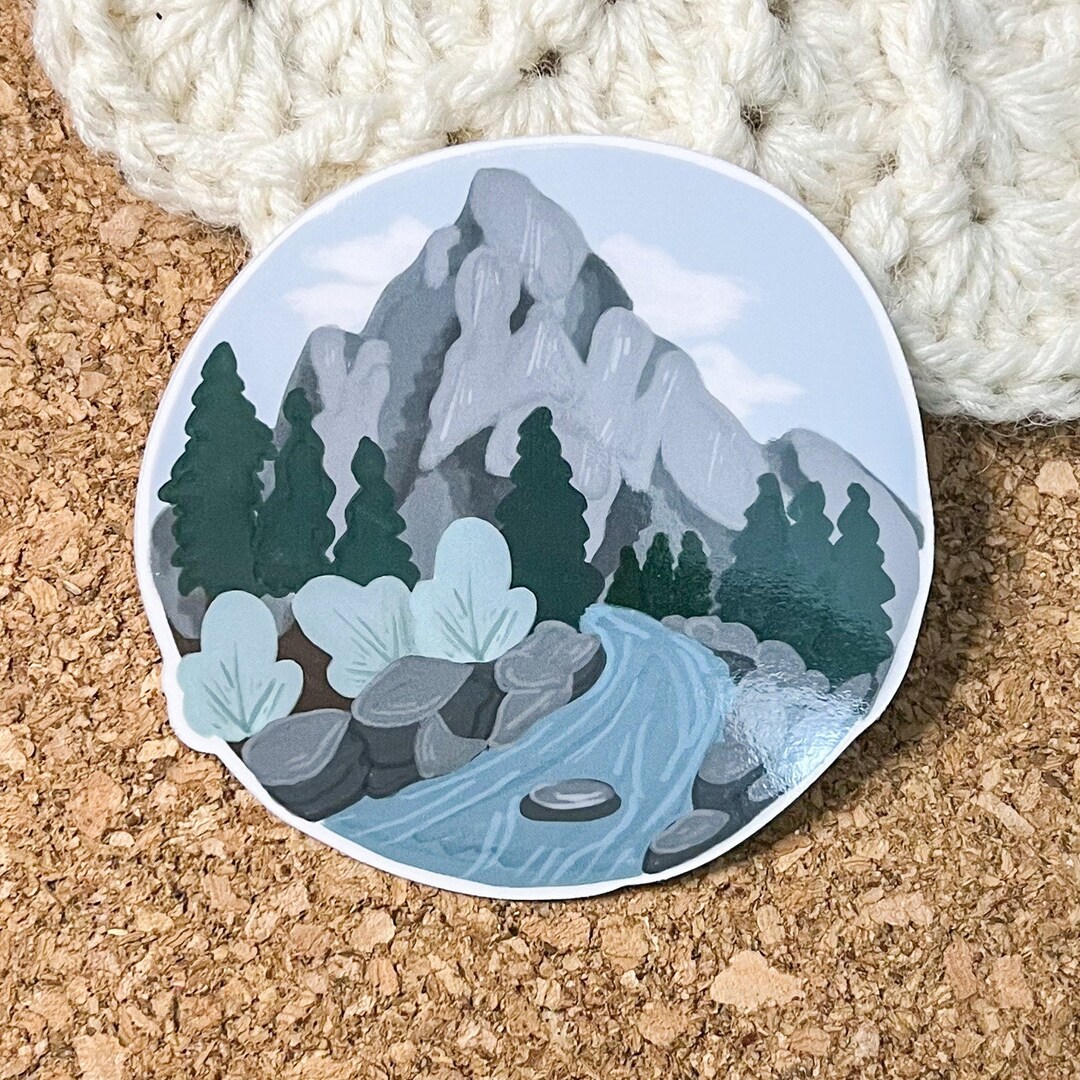 Gouache Mountains Vinyl Sticker, Camping Sticker, Adventure Stickers ...