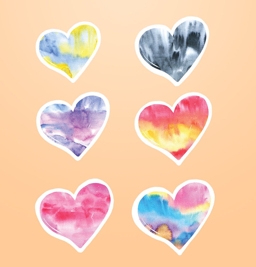 Watercolor Heart Sticker Pack, Sticker Packs, Heart Stickers, Laptop ...