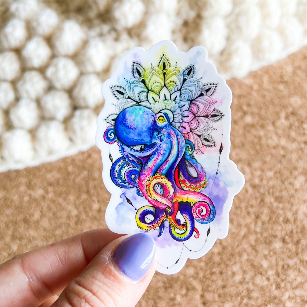 Bright Water Octopus Vinyl Sticker, Octopus Sticker, Best Friend Gift ...