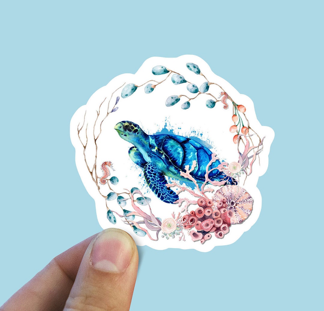 Watercolored Sea Turtle Vinyl Sticker, Water Bottle Stickers, Ocean ...