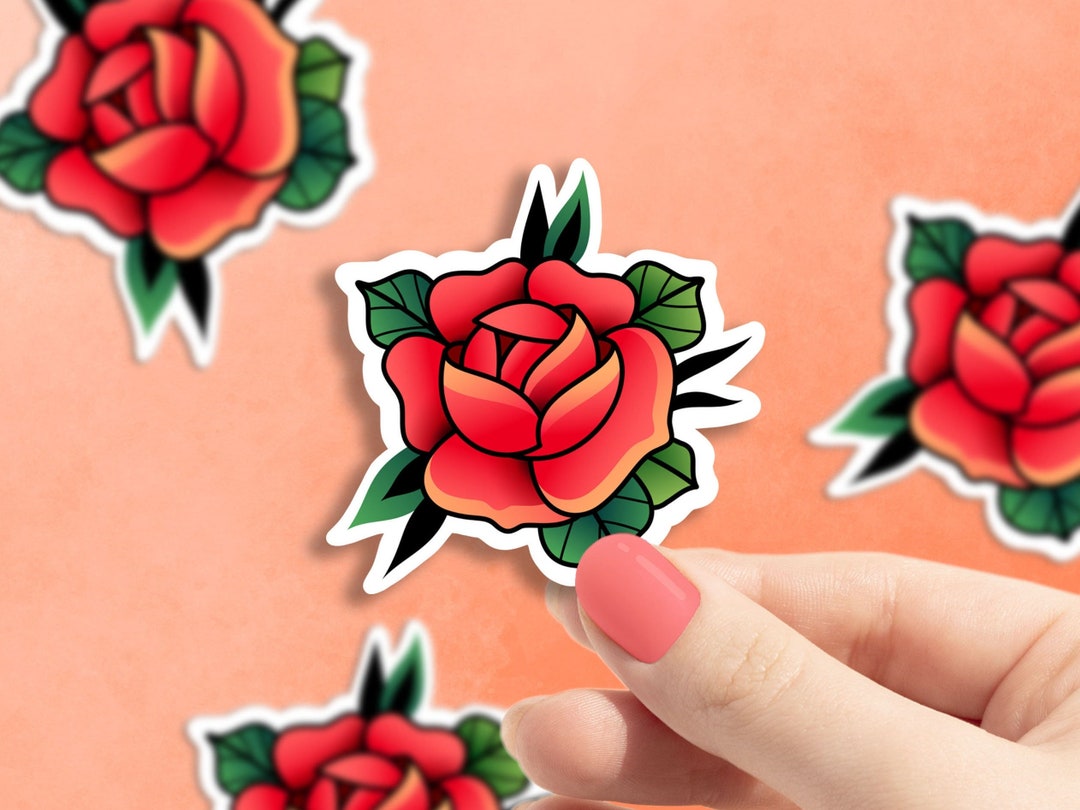Traditional Rose Tattoo Vinyl Sticker, Best Friend Gift, Fine Art ...