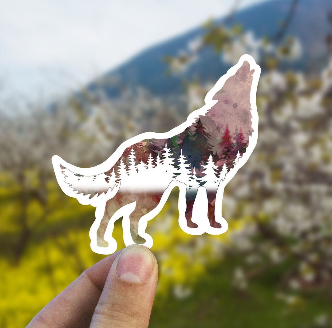 Wilderness Wolf Scene Vinyl Sticker, Forest Sticker, Best Friend Gift ...