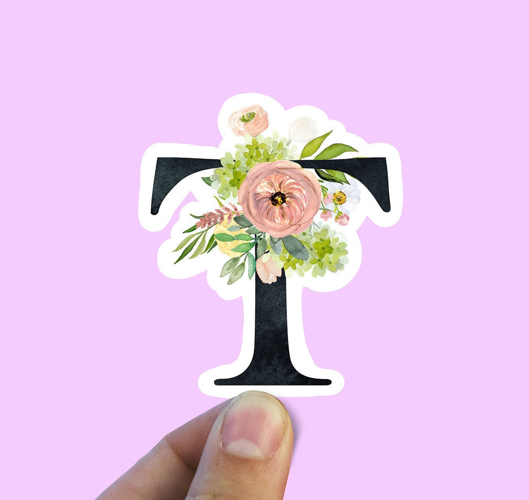 Spring Flower Letter T Vinyl Sticker, Monogram, Best Friend Gift ...