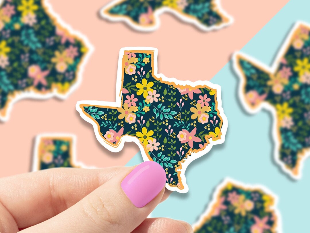 Flowered State Texas Vinyl Sticker, Custom Stickers, Texas, Travel ...