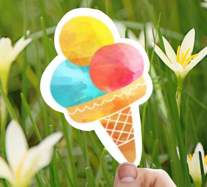 Watercolor Ice Cream Cone Sticker Ice Cream Sticker Ice - Etsy