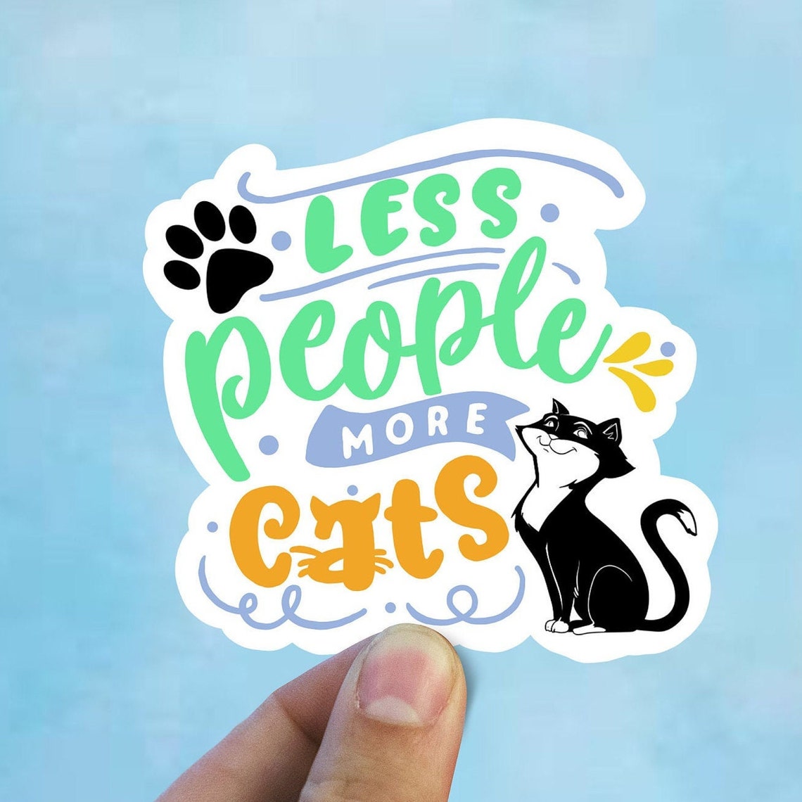Less People More Cats Vinyl Sticker Funny Stickers Water - Etsy