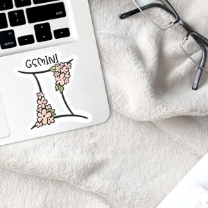 Flowered Gemini Sticker, Gemini Zodiac Sticker, Star Signs, Stickers ...