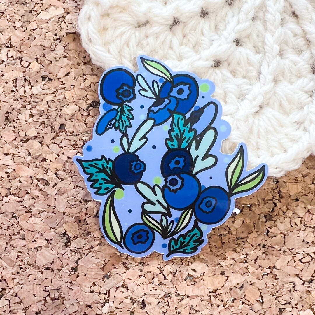 Blueberries Vinyl Sticker, Blueberry Stickers, Water Bottle Stickers ...