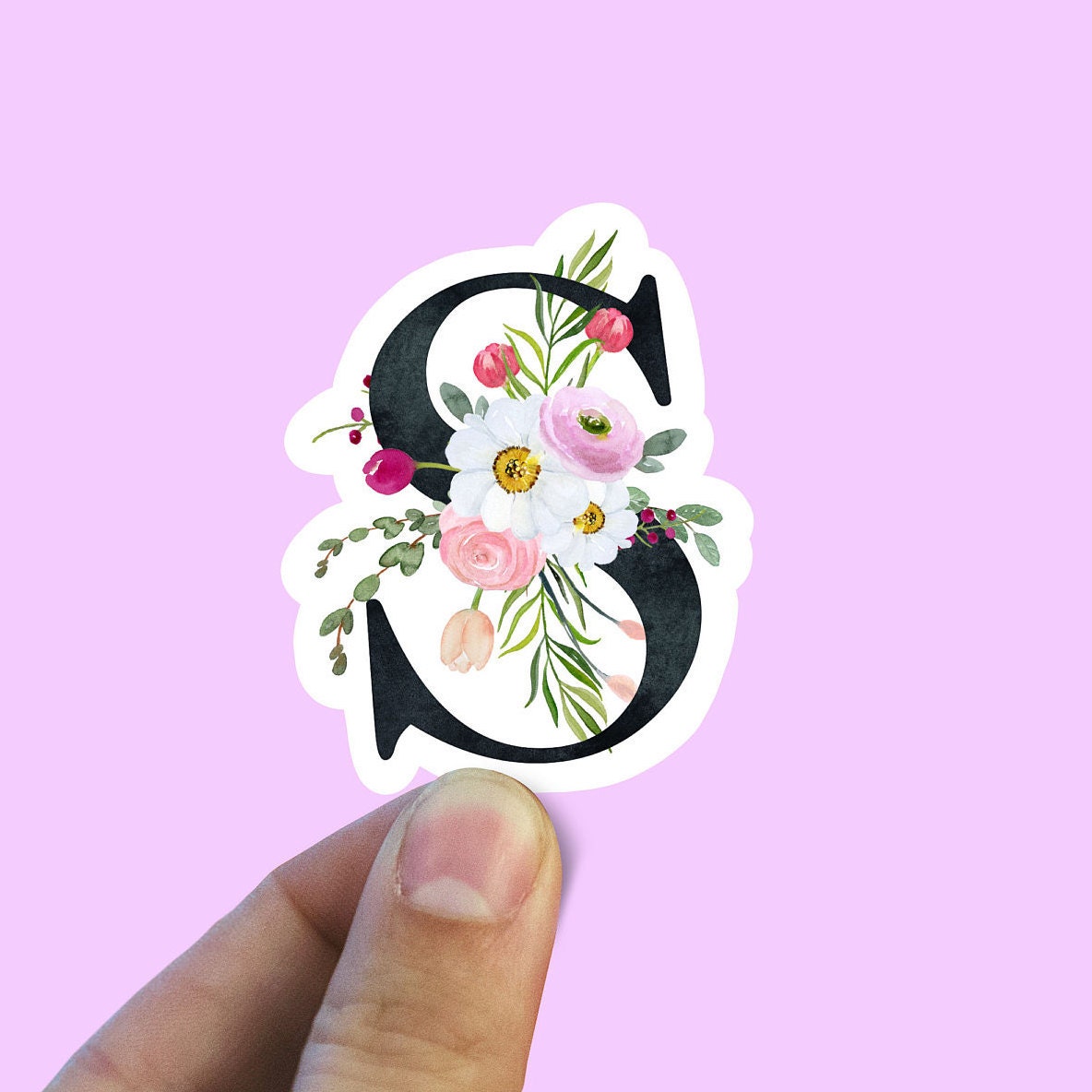 Spring Flower Letter S Vinyl Sticker Monogram Best Friend - Etsy