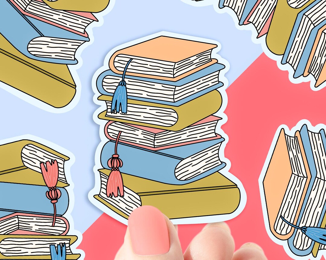 Sticker Stack of Books, Book and Reader Gift, Glossy Laptop Sticker ...
