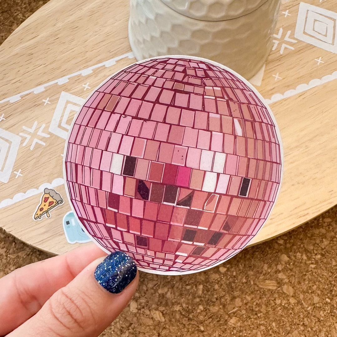 Pink Disco Ball Holographic Sticker, Disco Art, Laptop Stickers, Decals ...