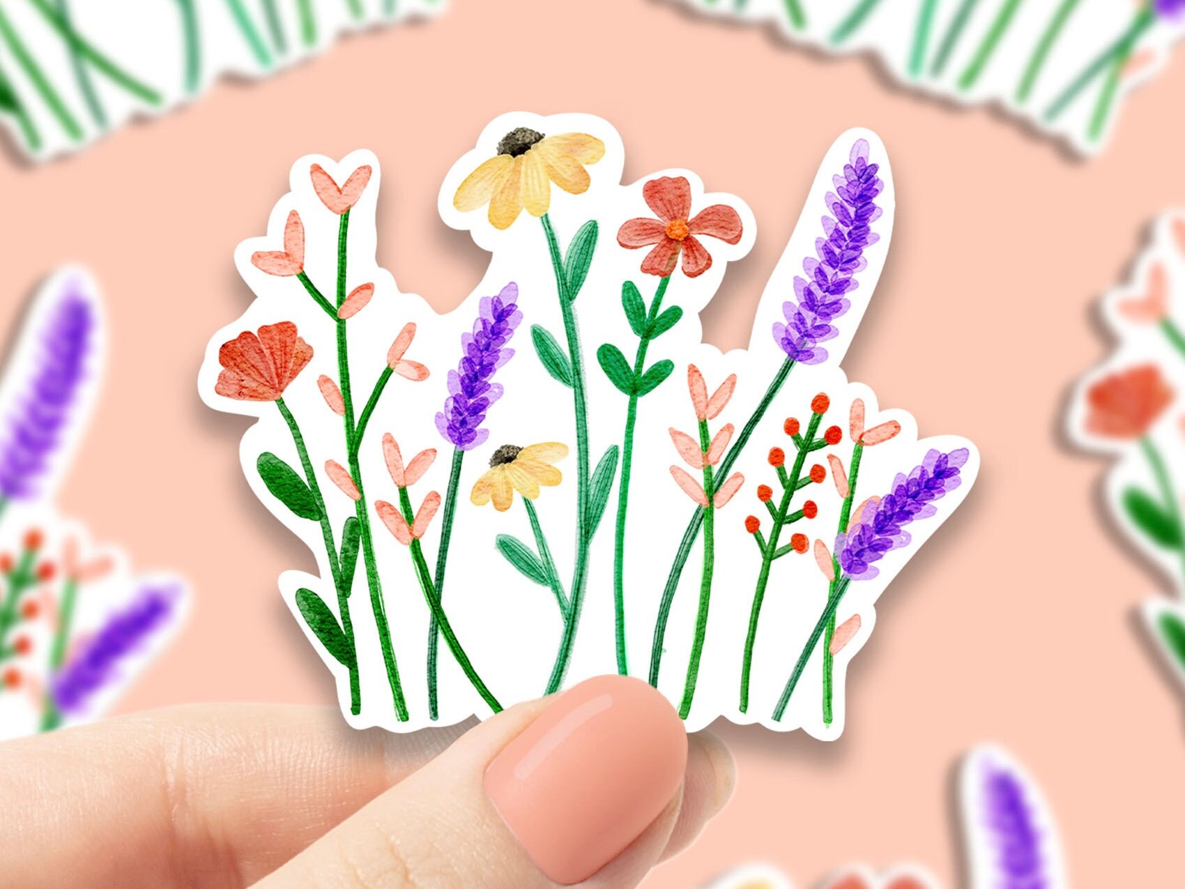 Wildflower Meadows Sticker, Vinyl Sticker, Floral Stickers, Waterproof ...