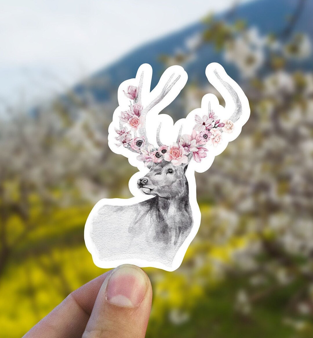 Flower Deer Vinyl Sticker, Deer Sticker, Best Friend Gift, Laptop ...