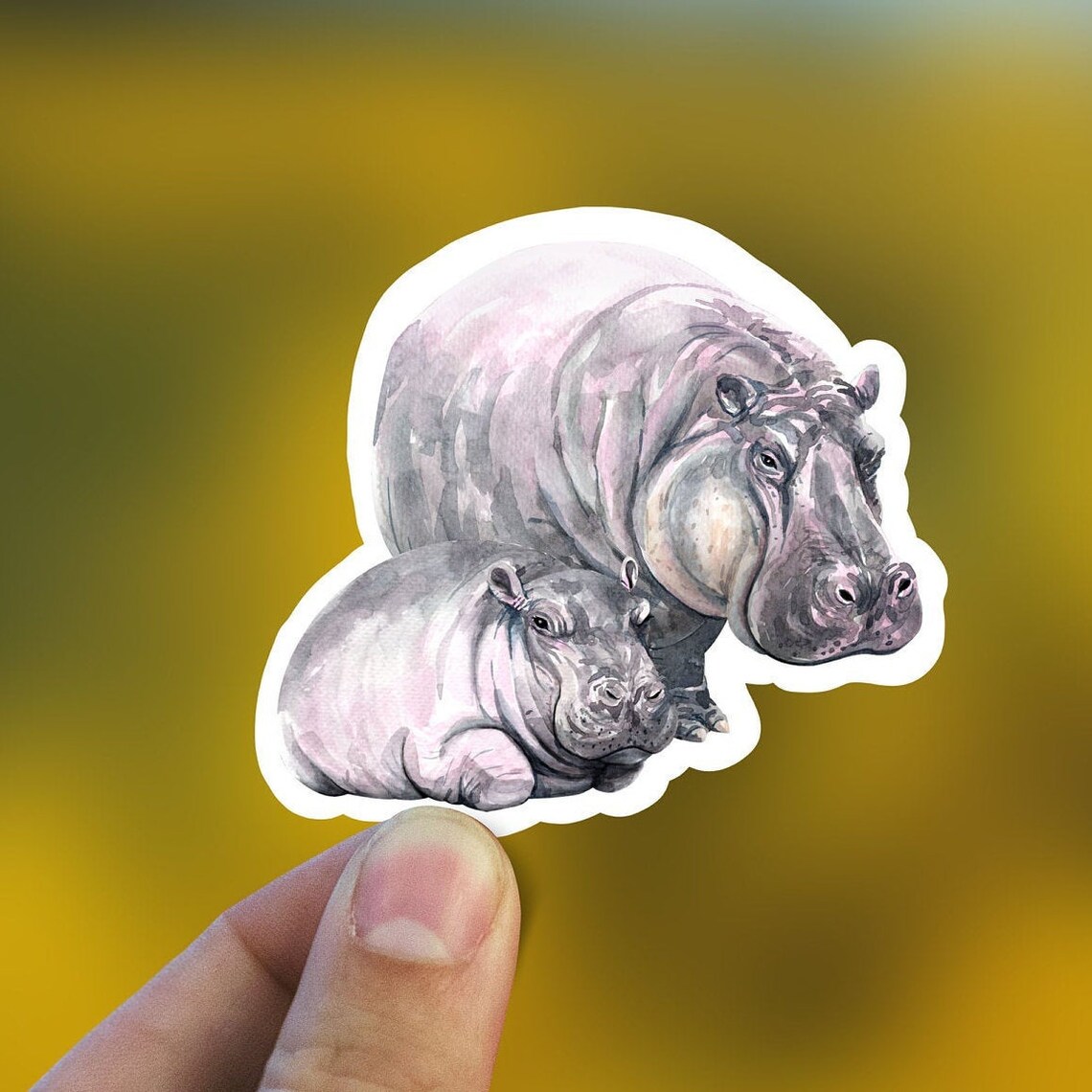 Watercolor Hippos Vinyl Sticker Hippo Sticker Best Friend - Etsy