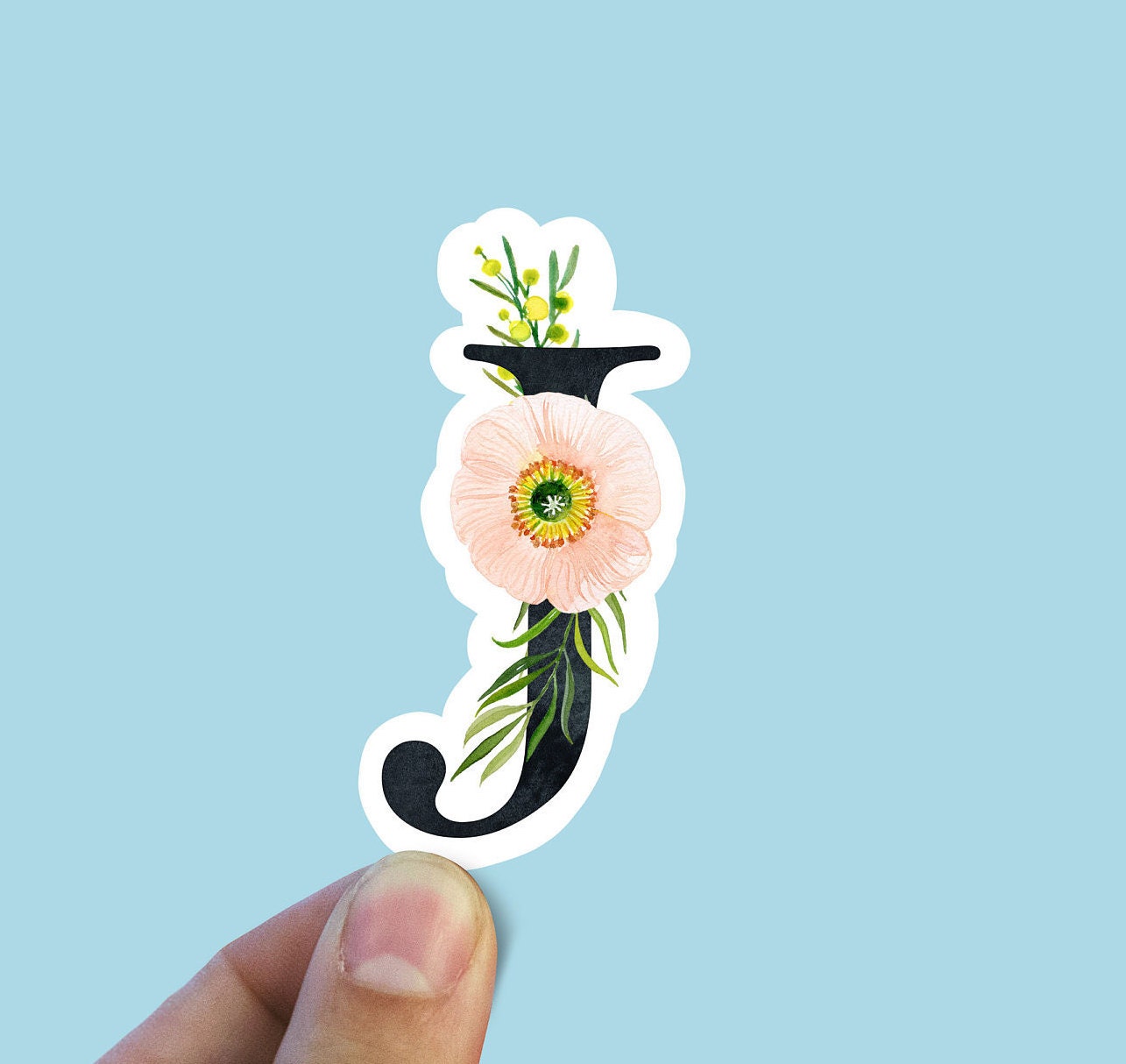 Spring Flower Letter J Vinyl Sticker, Monogram, Best Friend Gift ...