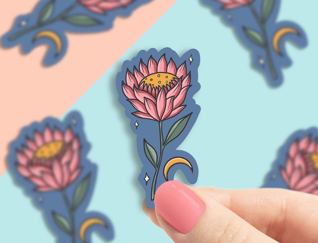 Mystical Moon Flower Vinyl Sticker, Illustrated Stickers, Trendy ...
