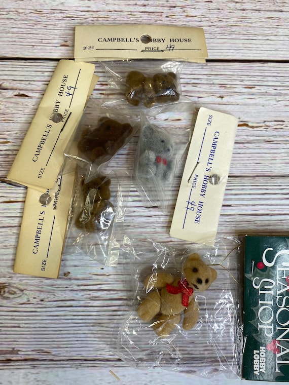 5 Vintage Flocked Teddy Bears Small Miniature Fuzzy Animal - Etsy