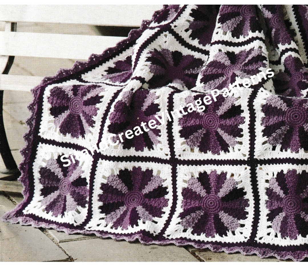 Vintage Crochet Purple Granny Square Afghan - Etsy