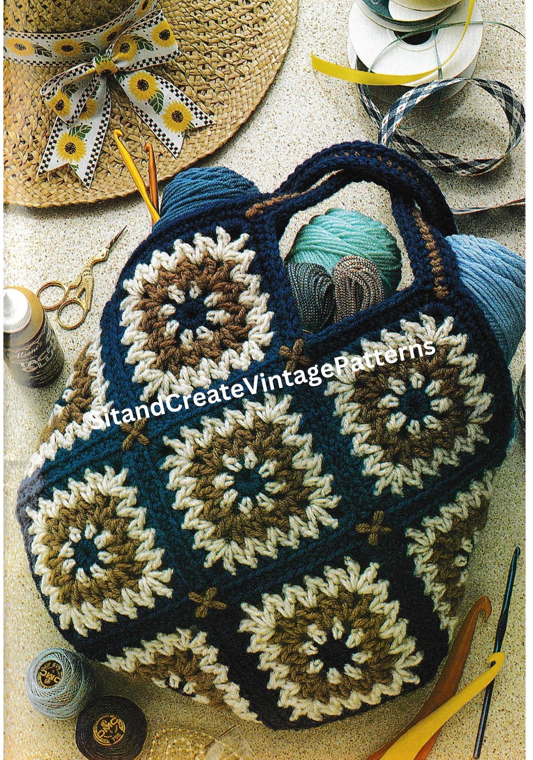 Vintage Crochet Granny Square Tapestry Bag - Etsy