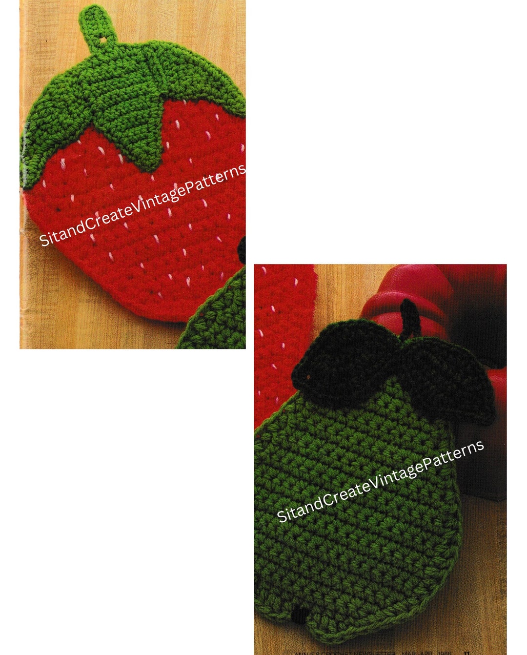 Vintage Crochet Strawberry and Pear Potholders - Etsy
