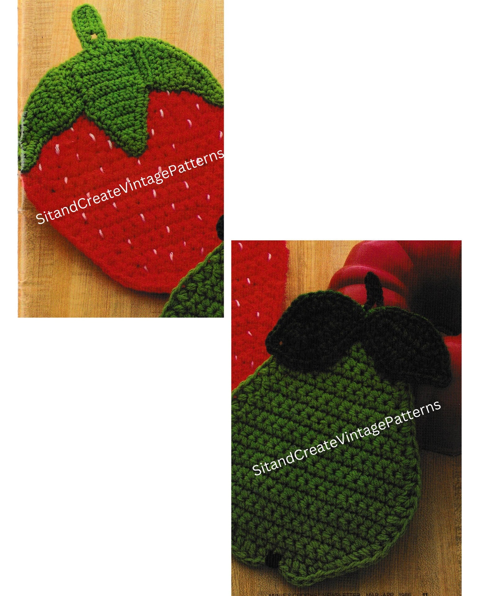 Vintage Crochet Strawberry and Pear Potholders - Etsy