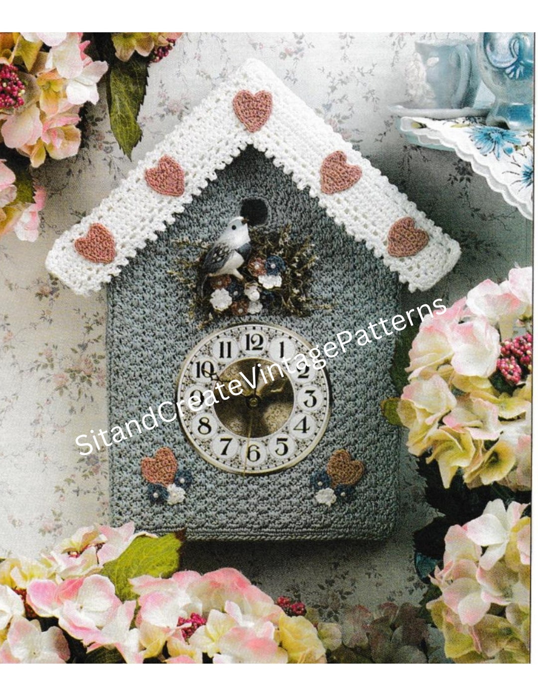 Vintage Crochet Birdhouse Wall Clock - Etsy