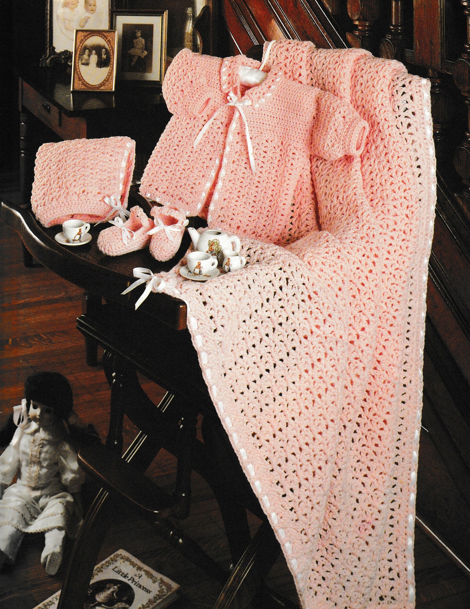 Crochet Vintage Baby Layette Set,hat,booties,blanket 0-6 Months Instant ...