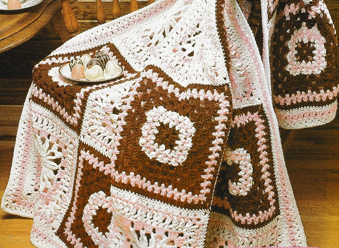 Vintage Pink and Chocolate Granny Square Afghan - Etsy