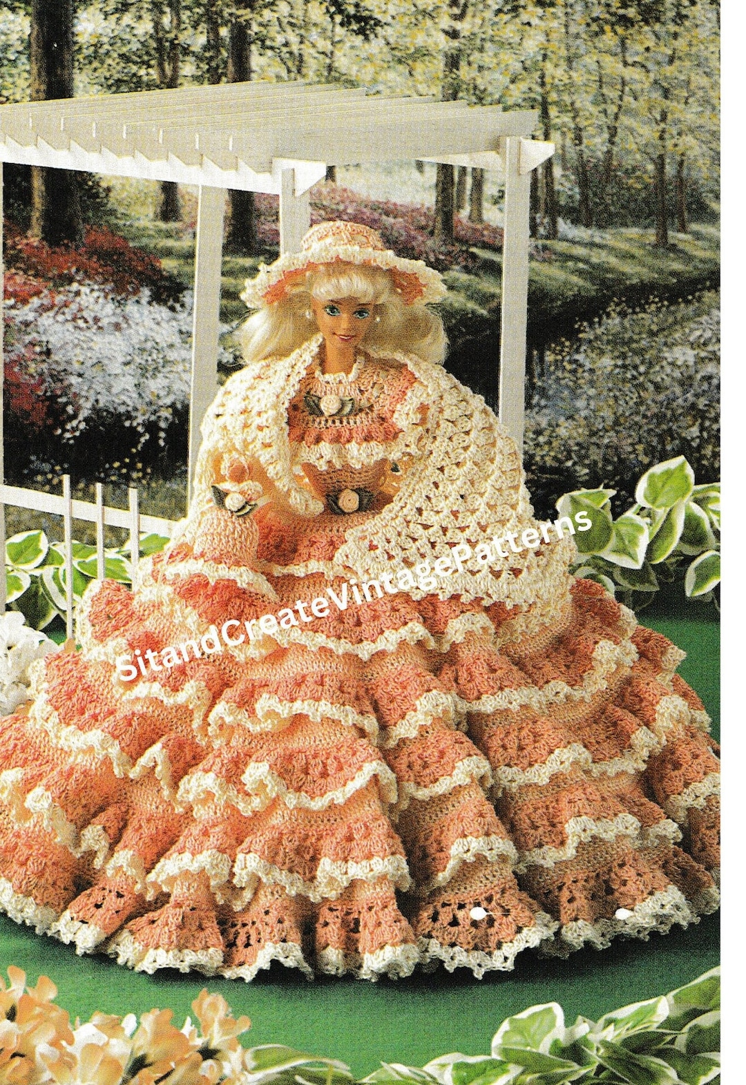 Vintage Crochet Peach Ruffle Doll Dress Etsy