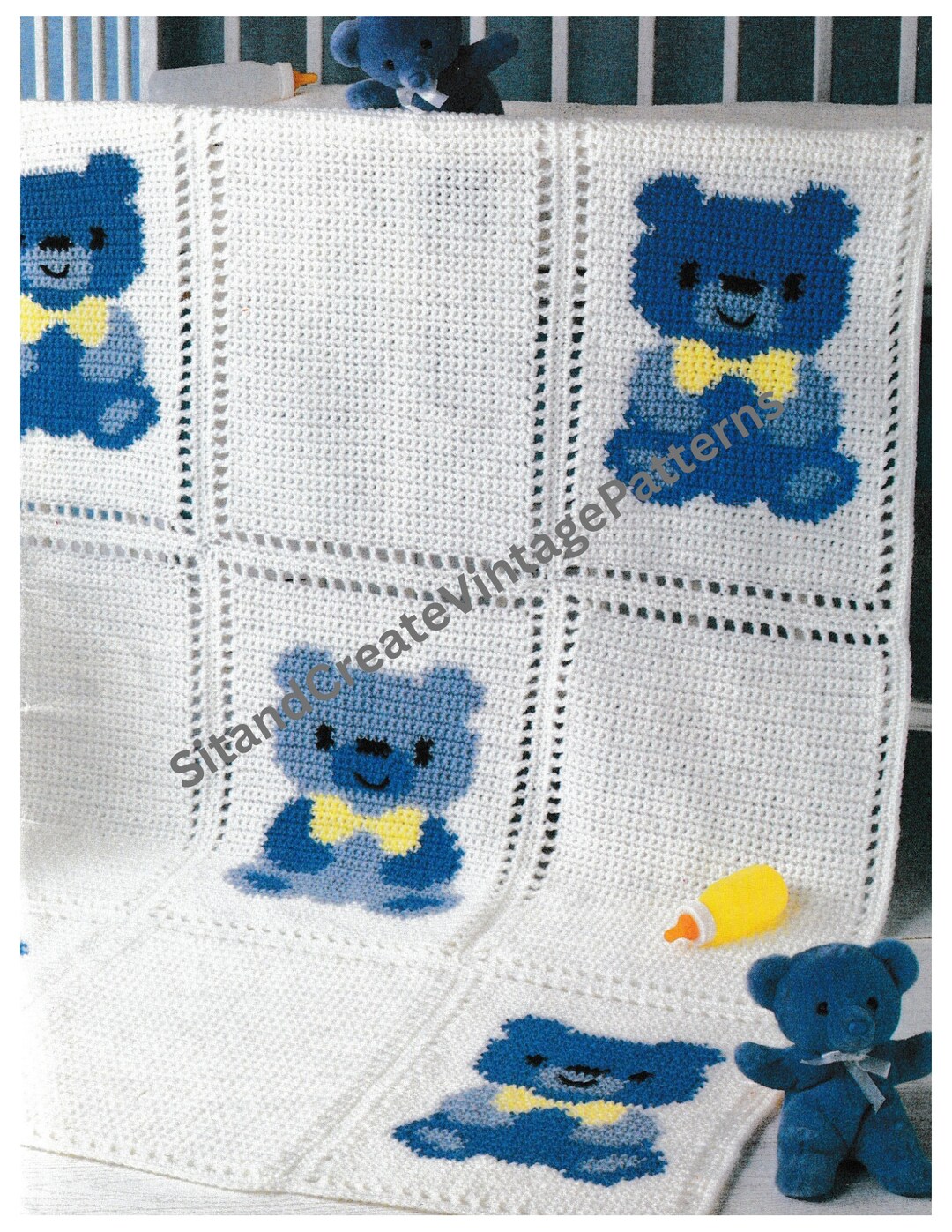 Vintage Crochet Teddy Bear Afghan and Pillow Set - Etsy