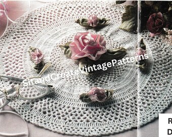 STUNNING Vintage Crochet Doily Pattern Round Roses Doily Centrepiece ...