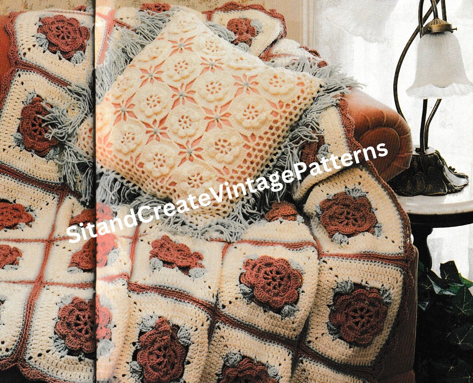 Vintage Crochet Rose Afghan and Pillow - Etsy