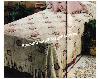 Vintage Antique Rose Crochet Afghan Pattern | 3d Crocheted Rose Motif ...