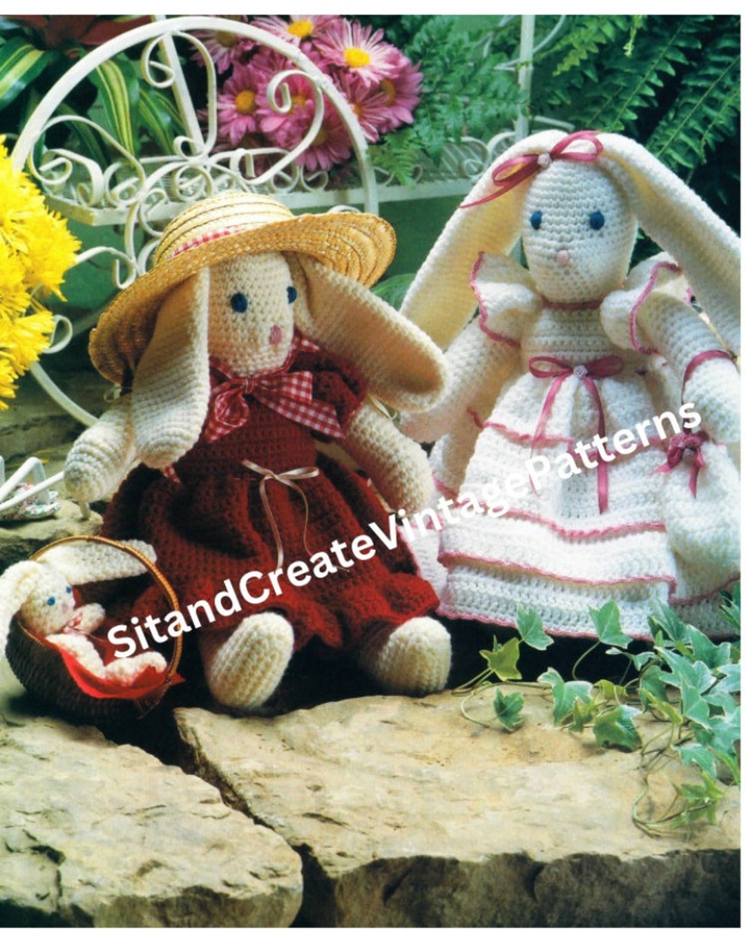 Vintage Crochet Easter Country Bunnies - Etsy