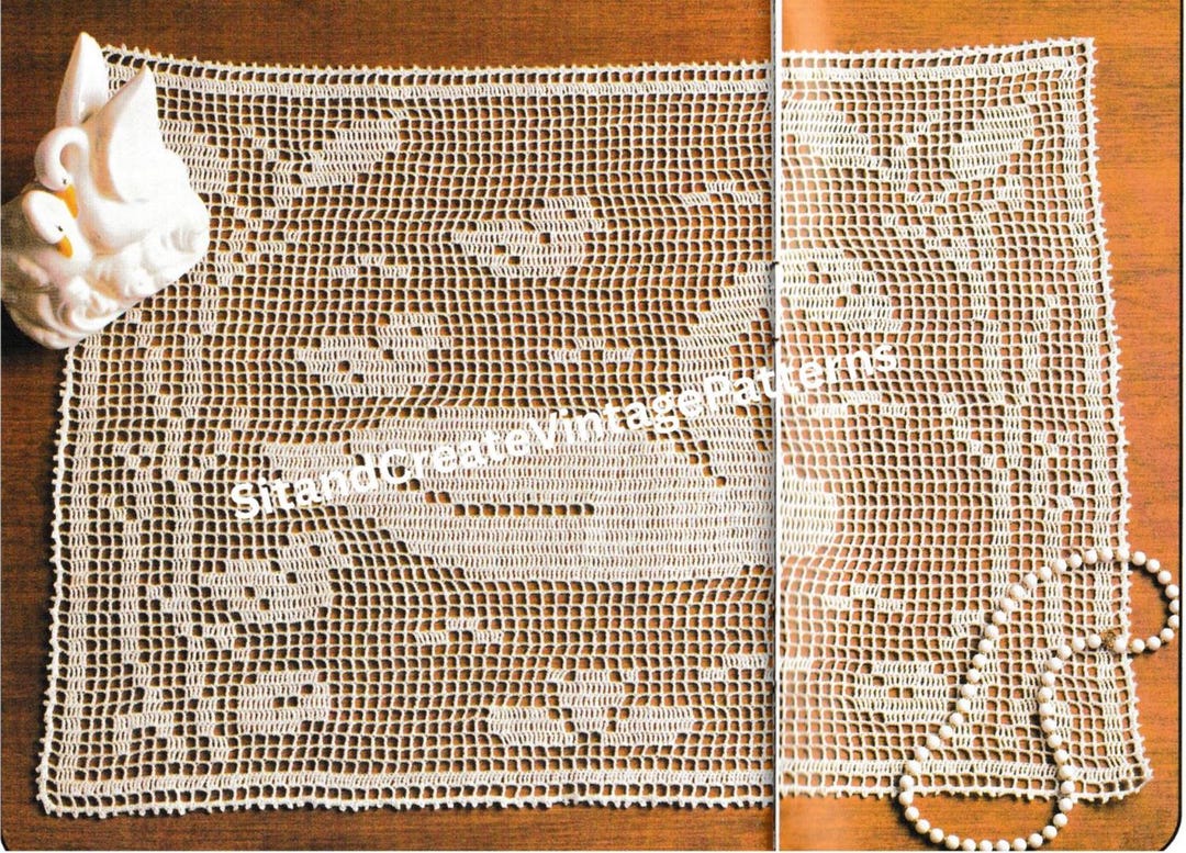 Vintage Crochet Swan Filet/doily/table Runner - Etsy