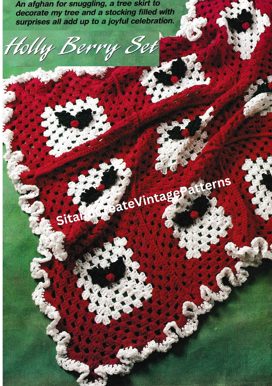 Vintage Crochet Holly Berry Afghan, Tree Skirt and Stocking - Etsy