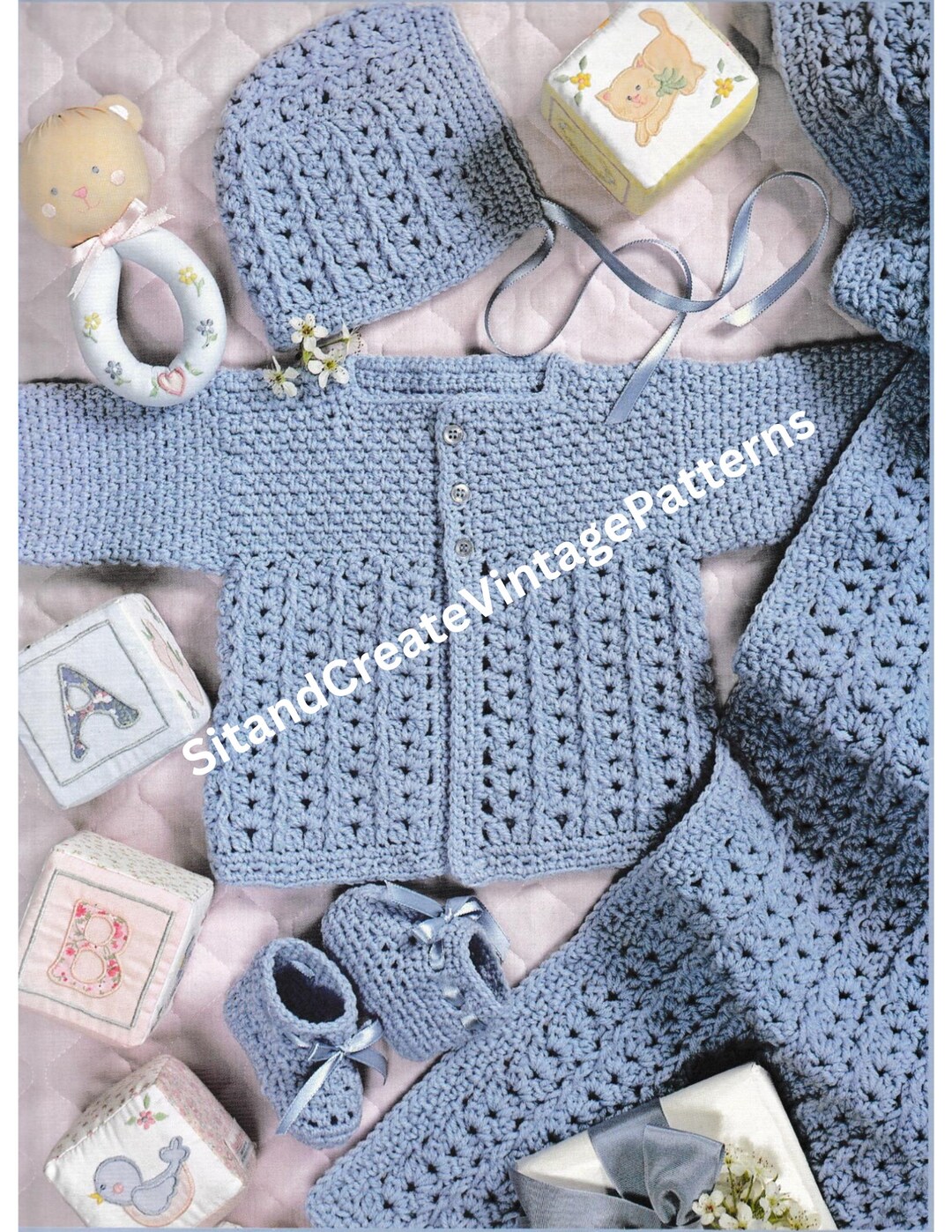 Vintage Crochet Blue Post Stitch Baby Layette Pattern - Etsy