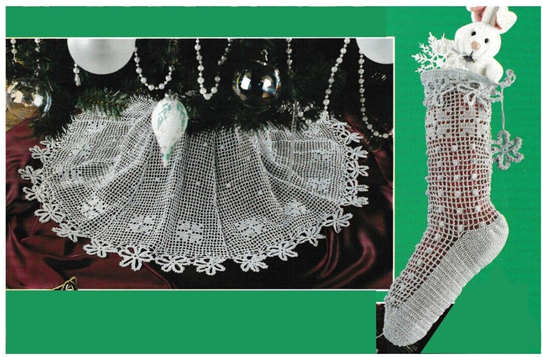 Vintage Crochet Irish Filet Tree Skirt and Stocking - Etsy