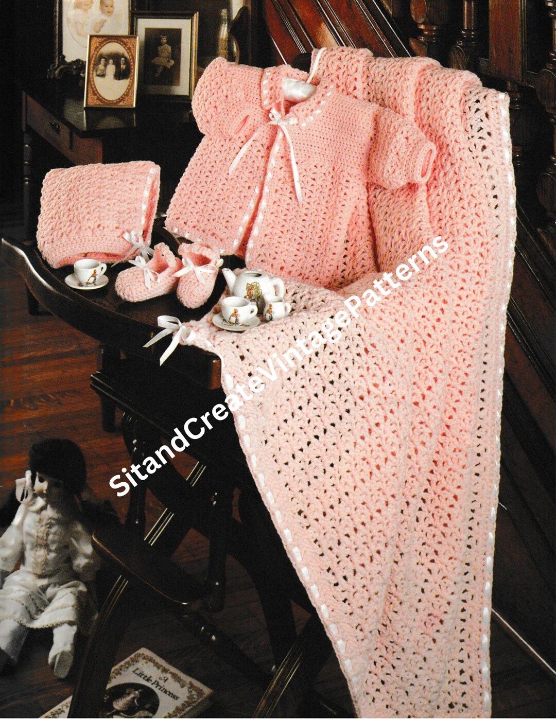 Crochet Vintage Baby Layette Set,hat,booties,blanket 0-6 Months - Etsy