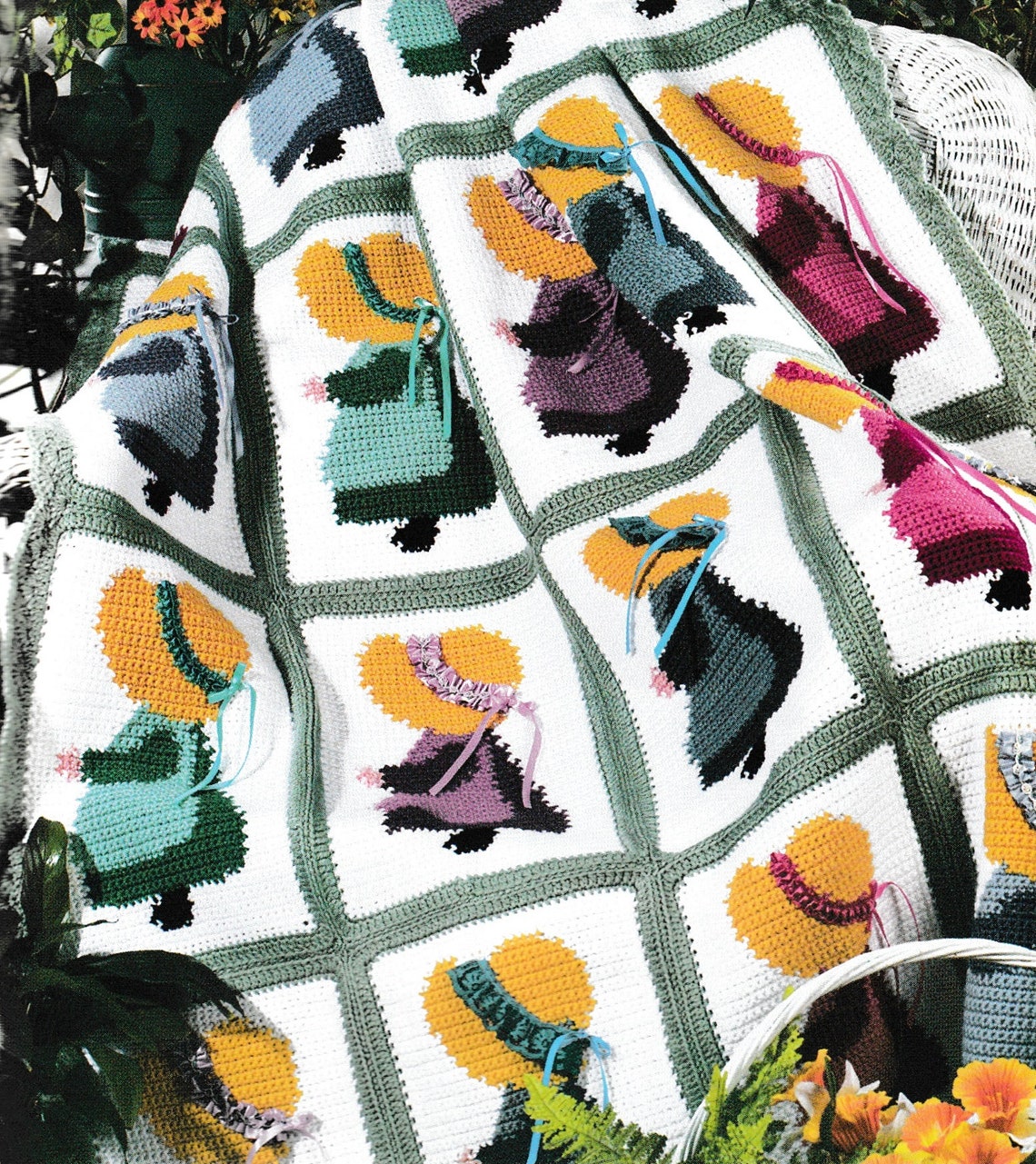 Vintage Crochet Sunbonnet Granny Square Afghan - Etsy