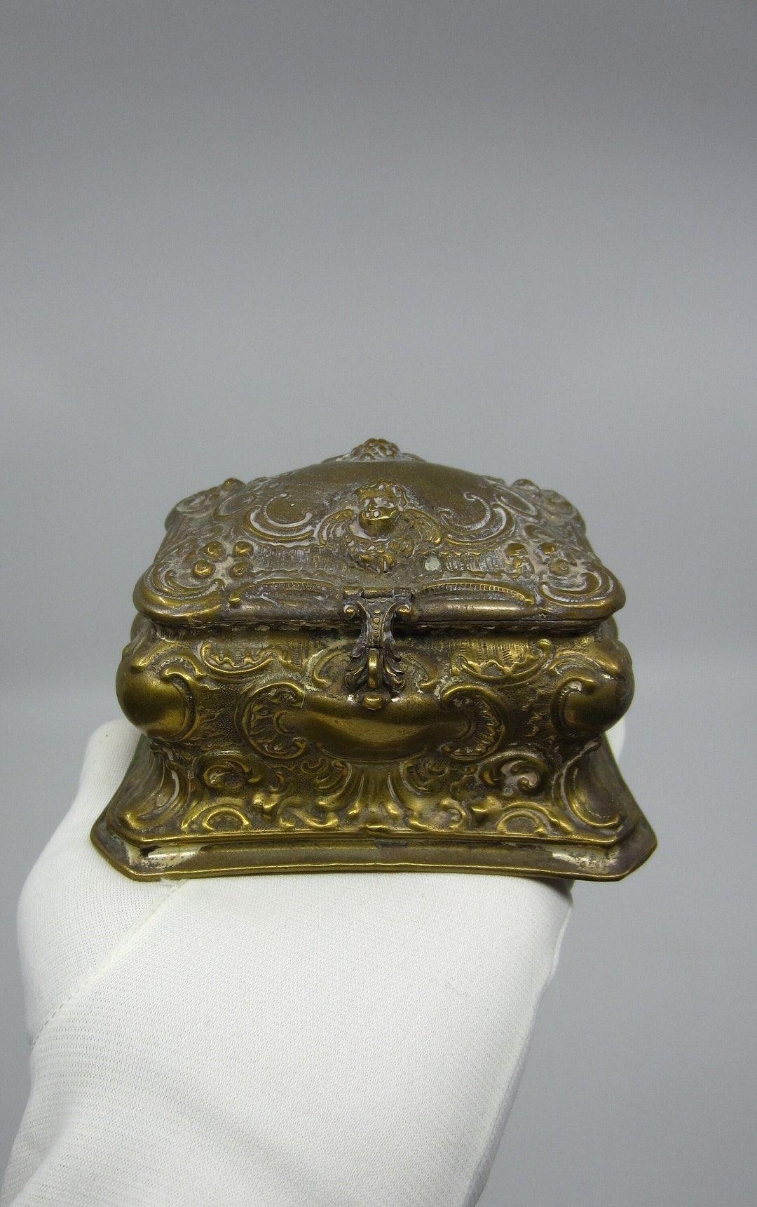 Small Antique Repousse Metal Box Rococo Style Chest Shaped Cherub Heads ...