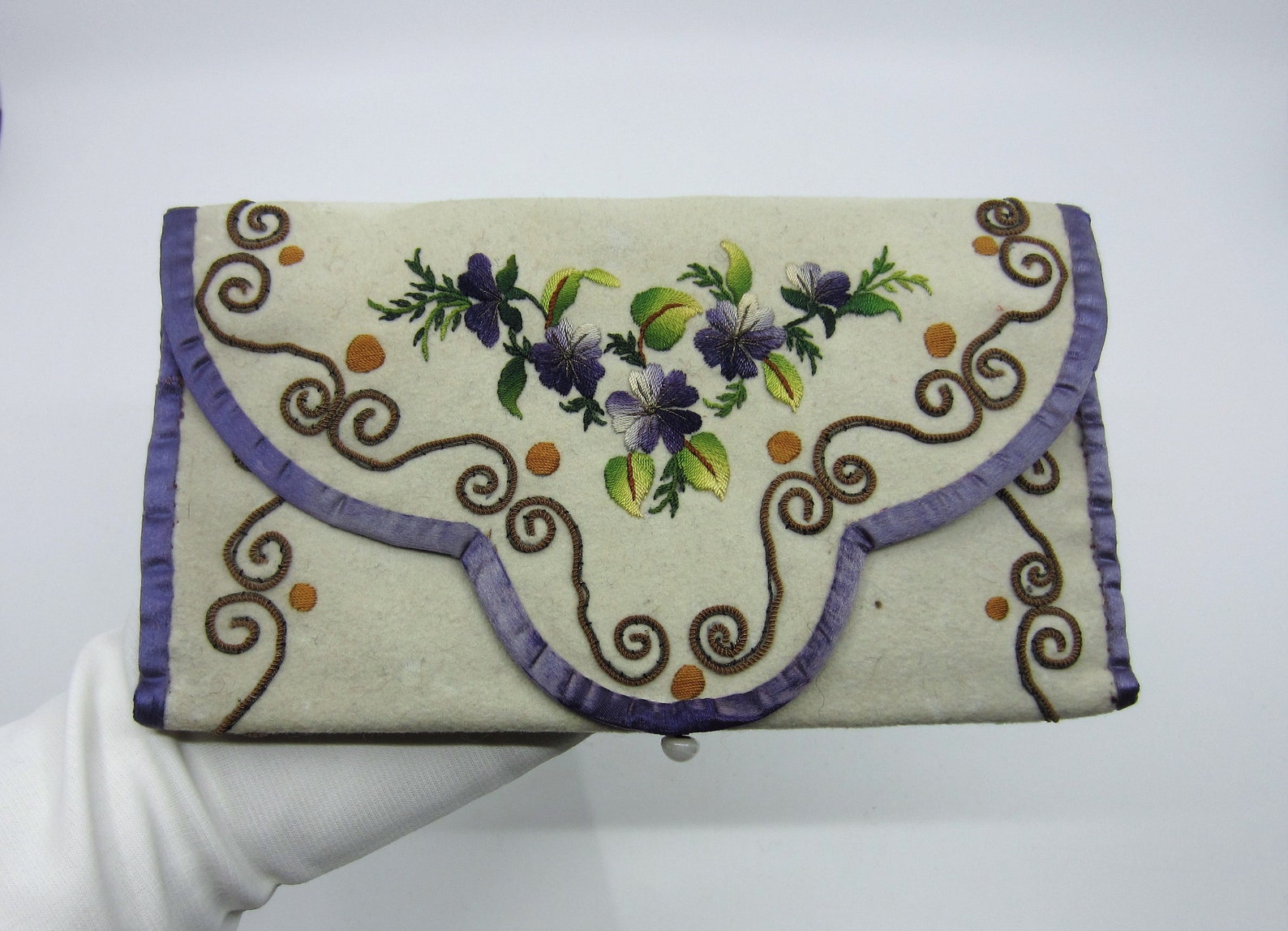Vintage or Antique Envelope Shaped Embroidered Wool & Silk Etui ...
